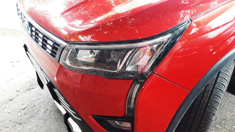 Red Car Left Front Side Head Light Stock Photo - Image of owner ...