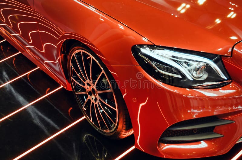 Red Car Lights and Wheels, Striped Illumination Lights. Editorial Image ...