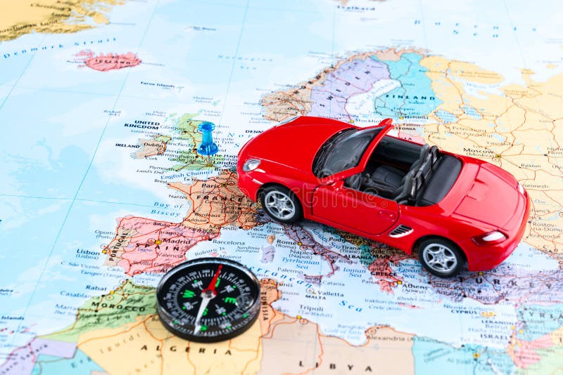 Red Car on the Map of Europe Editorial Stock Photo - Image of gold ...