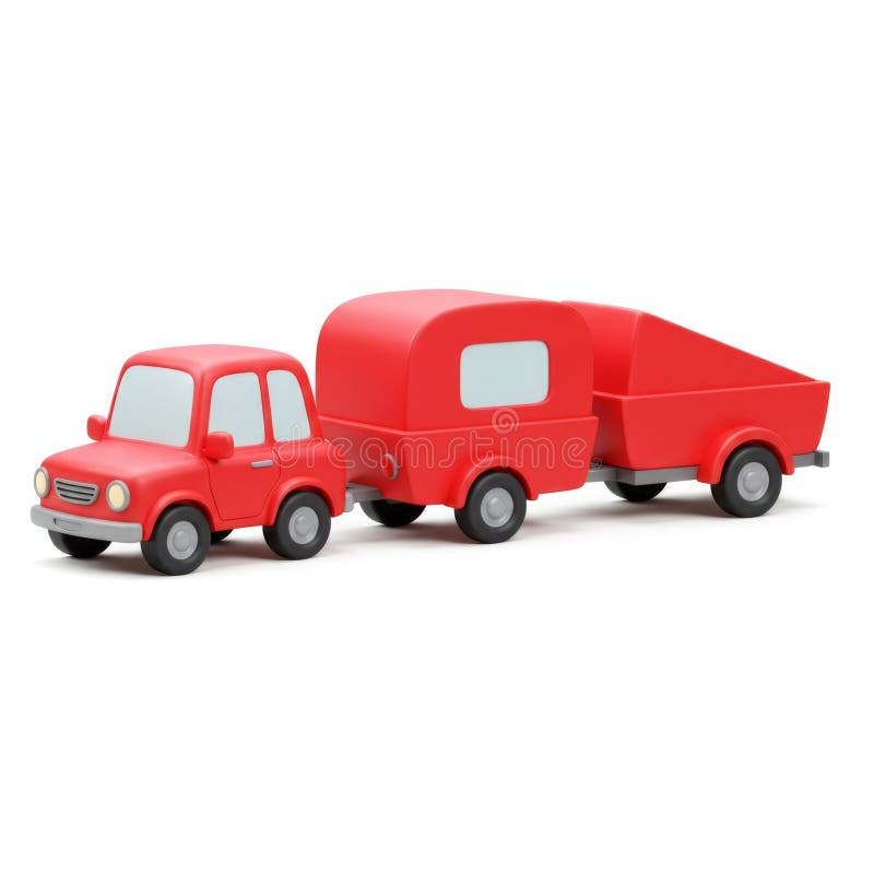 Red Car with Matching Trailer on White Background Stock Illustration ...