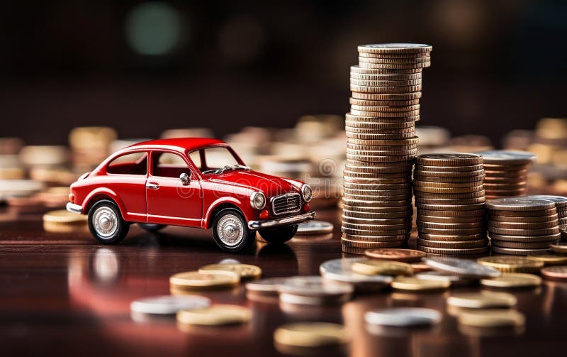 Red Car Model, Key, and Money Stack, Generative Ai Stock Illustration ...