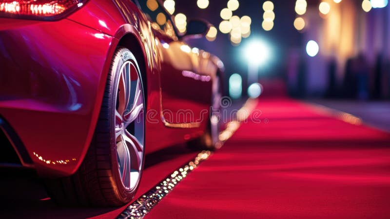 A Red Car Parked on a Red Carpet Stock Illustration - Illustration of ...