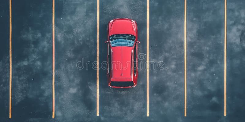 Red Car Parked in Empty Parking Lot with Yellow Lines Stock Photo ...