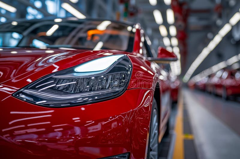A Red Car is Parked in a Factory Stock Photo - Image of frame, cars ...