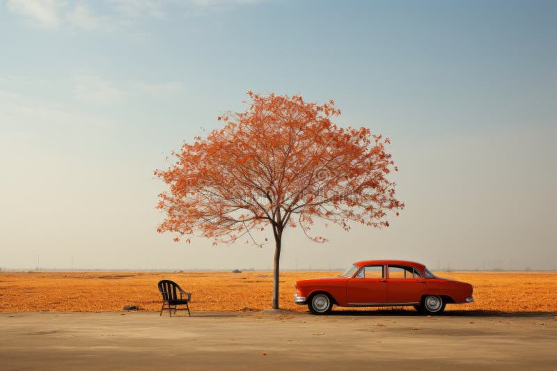 A Car Parked Next To a Tree Stock Illustration - Illustration of parked ...