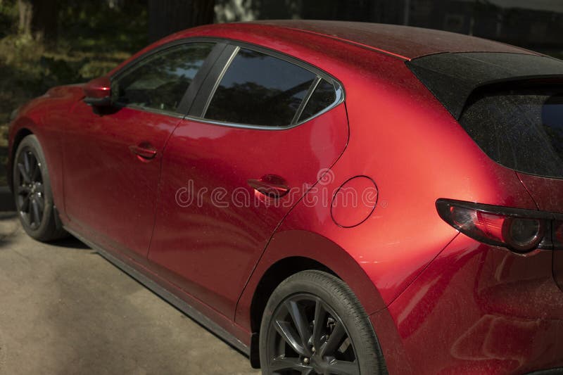 Red Car in Parking Lot. Bright Transport Stock Image - Image of ...