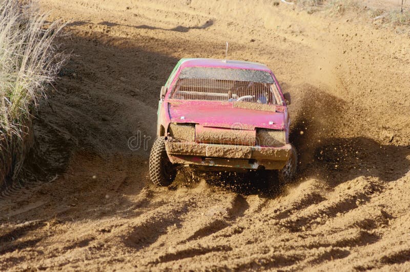 The Red Car on Racing Sandy Road Stock Image - Image of failure ...