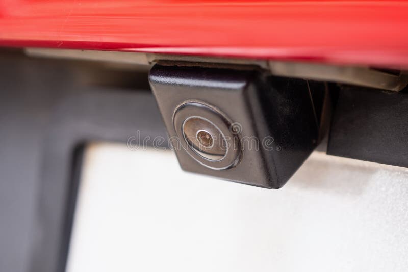 Red Car Rear View Camera Closeup for Parking Assistance Stock Photo ...