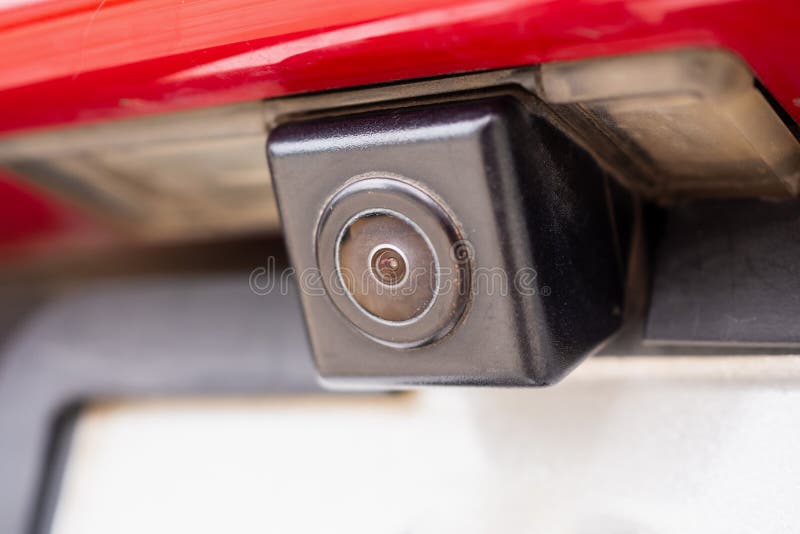 Red Car Rear View Camera Closeup for Parking Assistance Stock Image ...