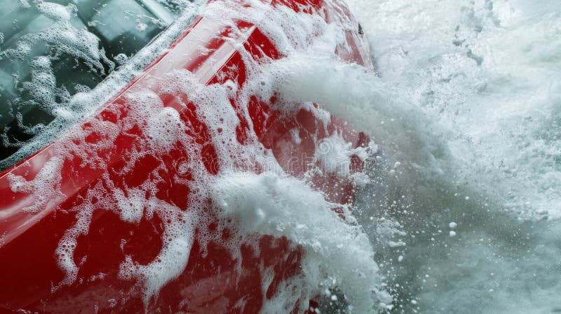 Red Car Rinsed with Water during Car Wash Stock Photo - Image of glossy ...