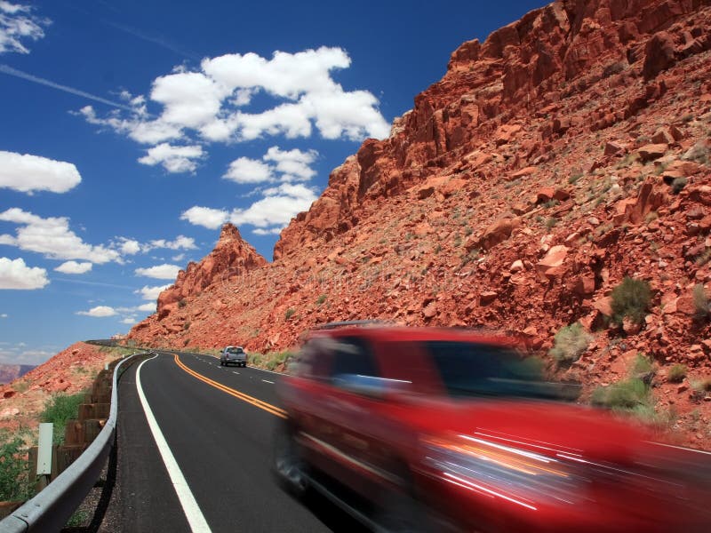 Red Car on the Road in Arizona Stock Image - Image of highway, blur ...
