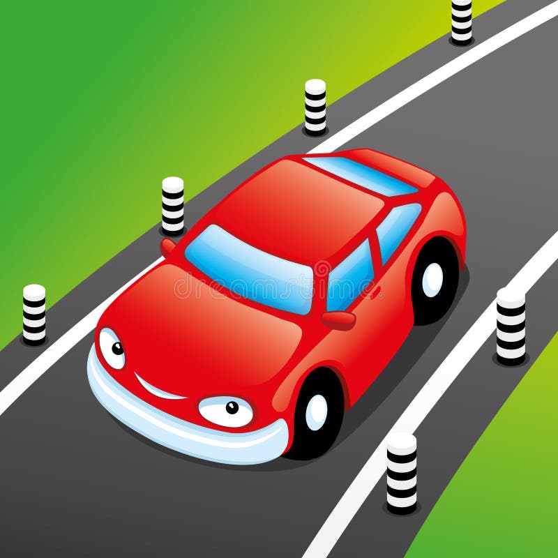 Red car on the road. stock vector. Illustration of template - 100325784