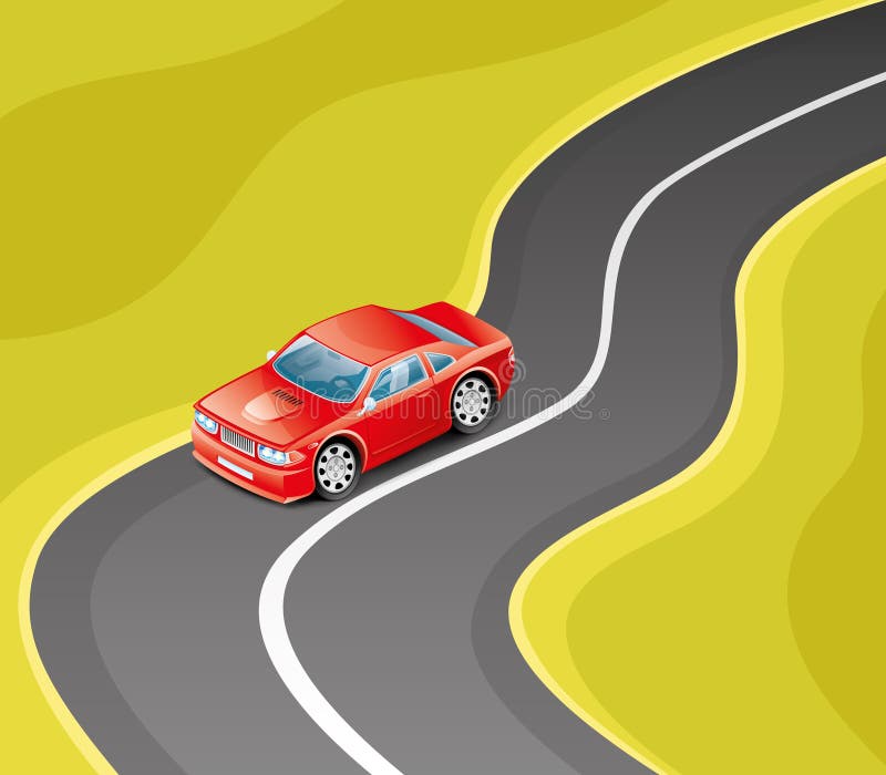 Red car on the road. stock vector. Illustration of road - 96397844