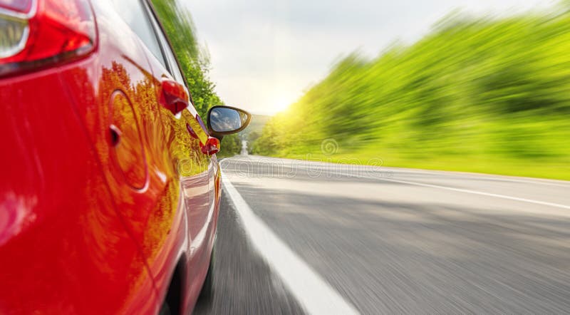 Red car on the road. stock image. Image of luxury, chrome - 256469997