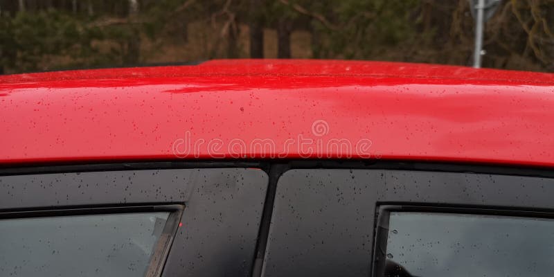 Red Car Roof with Raindrops Stock Image - Image of material, concept ...
