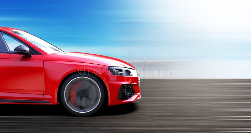 Red Car Runs Fast on the Road Stock Photo - Image of headlamp, runs ...