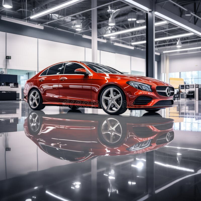Red Car in a Car Showroom, Copy Space Stock Image - Image of service ...