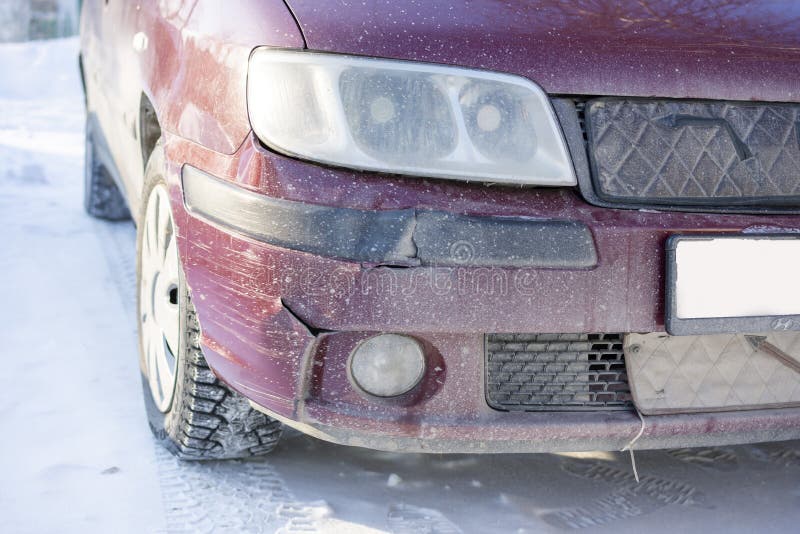 Red Car with Small Damage on the Bumper Stock Image - Image of detail ...
