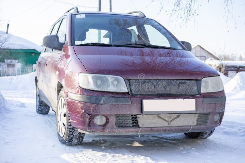 Red Car with Small Damage on the Bumper Stock Photo - Image of cold ...