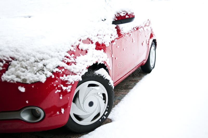 Red car in the snow stock photo. Image of snowed, door - 12433806