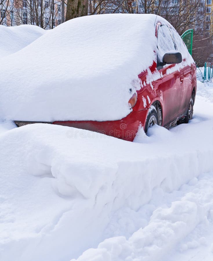 Red car in a snow trap stock image. Image of climate - 13213825