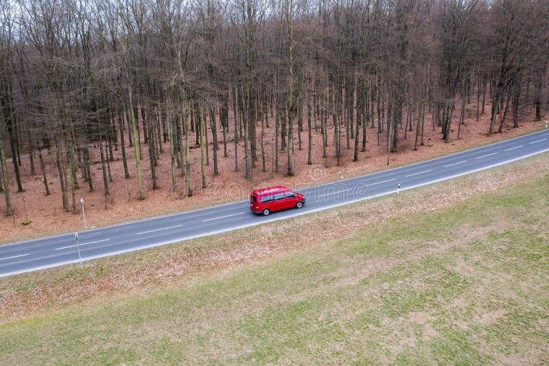 Red Car on a Street from Above Stock Image - Image of agricultural ...