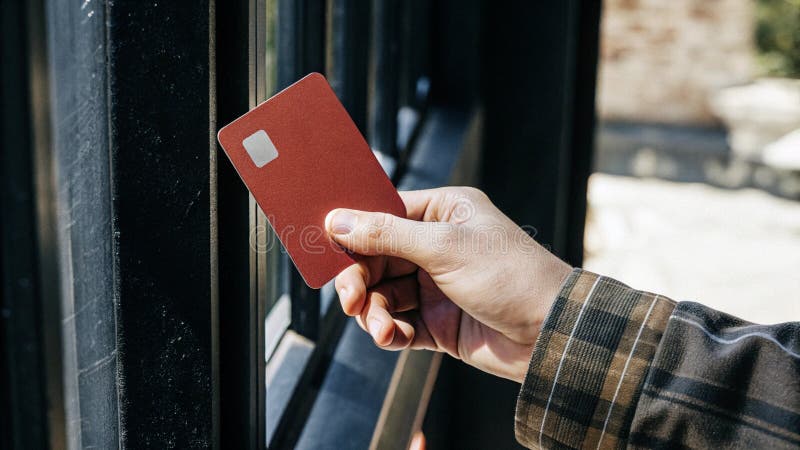 Close Up of Red ATM Card Banking Detail Macro Natural Lighting Suitable ...