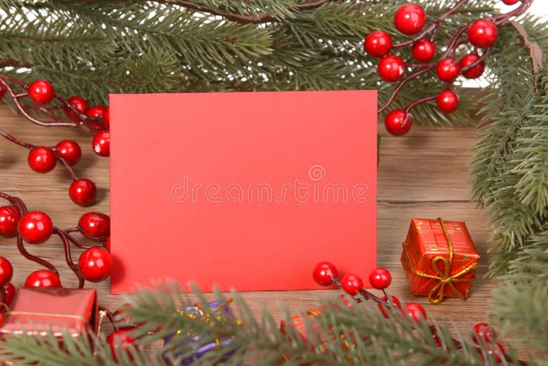 Red Card with Christmas Decorations Stock Image - Image of celebration ...