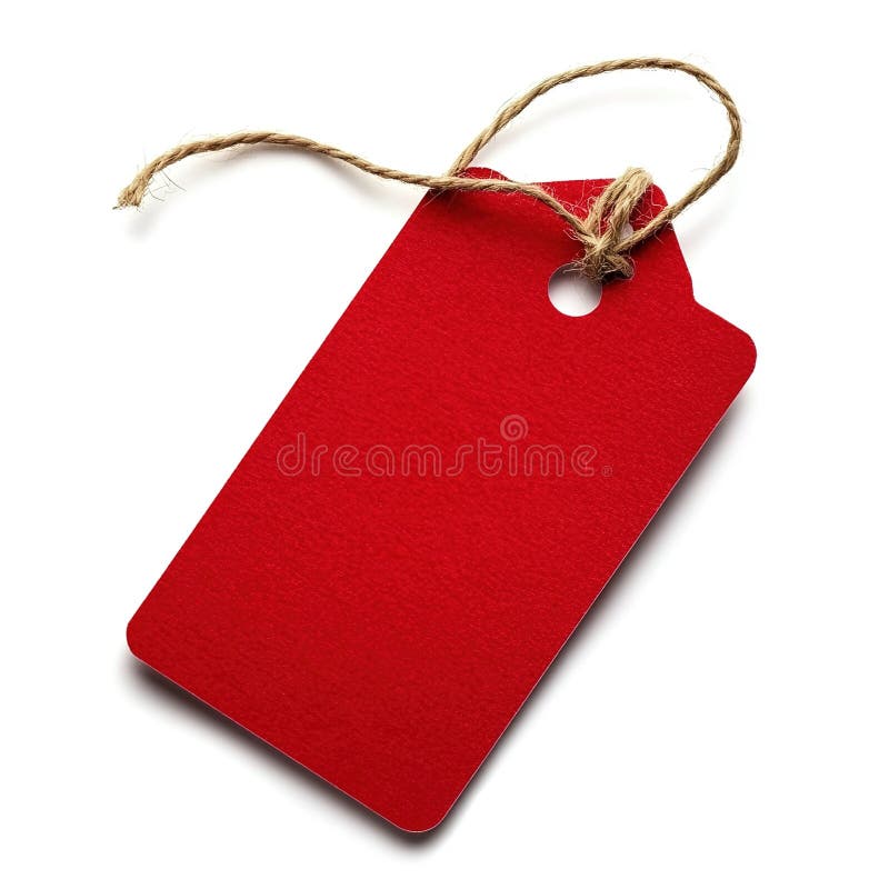 Red Cardboard Label with Jute String Isolated on White Background Stock ...