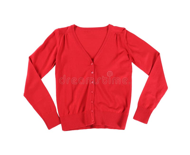 Red Cardigan Isolated on White, Top View. Stylish School Uniform Stock ...