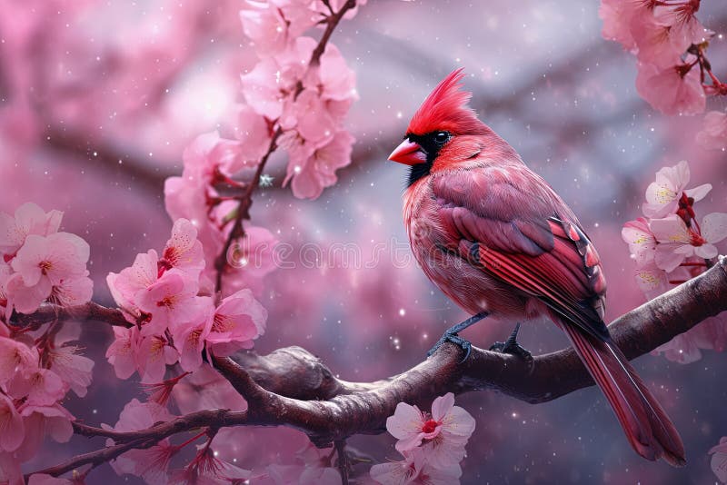 Cardinal and Cherry Blossoms in Spring Stock Image - Image of bird ...
