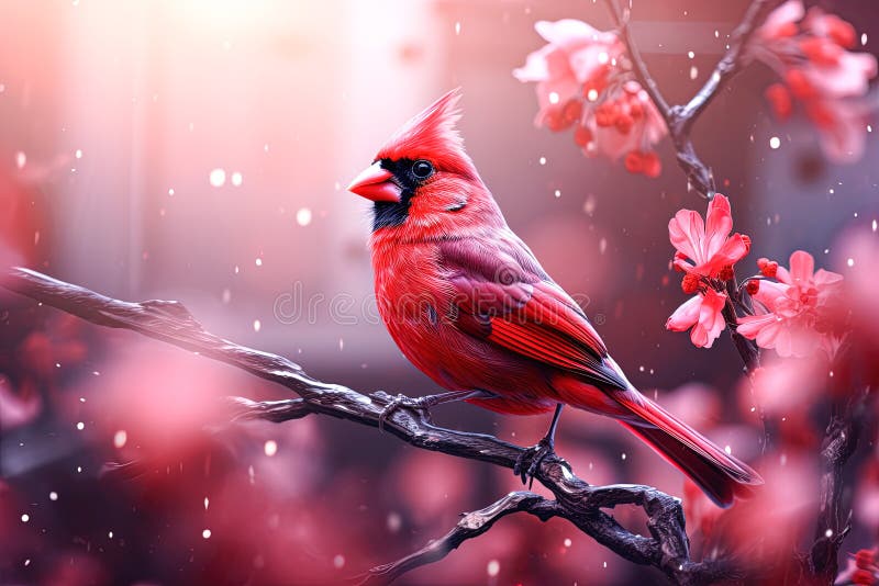 Cardinal and Cherry Blossoms in Spring Stock Image - Image of bird ...