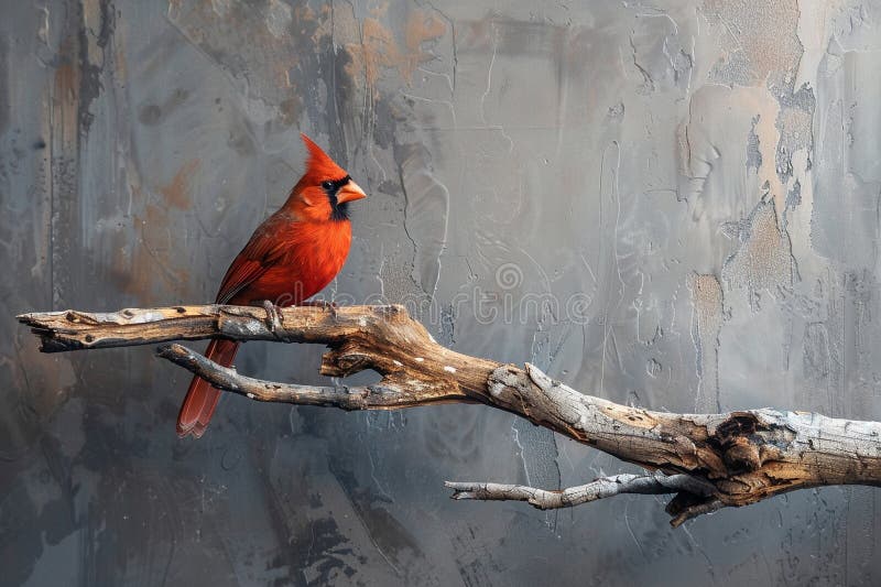 Cardinal on a Branch with a Textured Background Stock Illustration ...