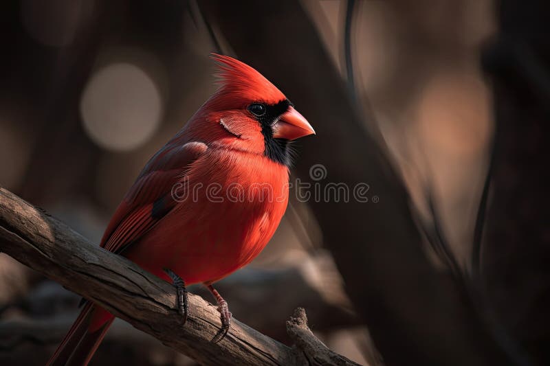 Red Cardinal Bird Perched on a Branch - Ai Generated Stock Illustration ...