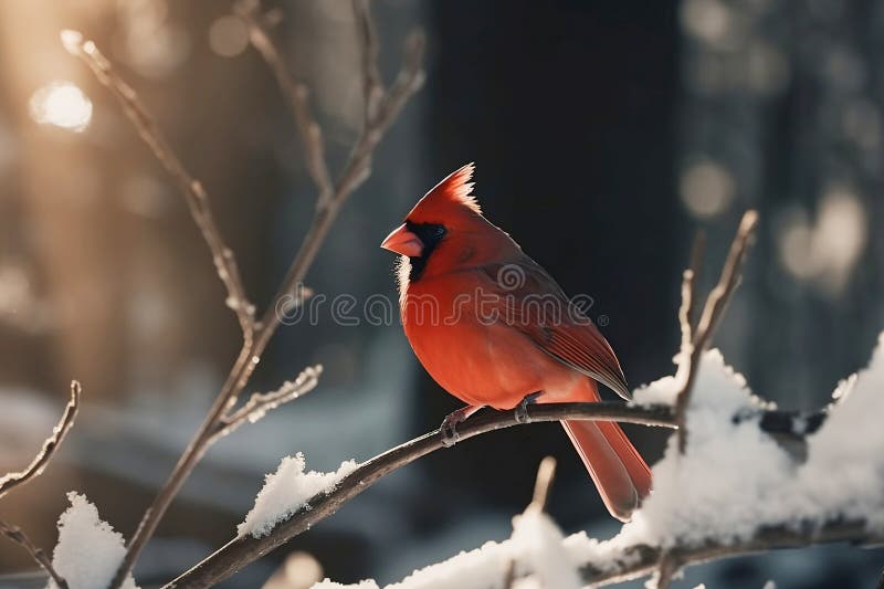 Red Cardinal Bird in Winter Landscape Stock Illustration - Illustration ...