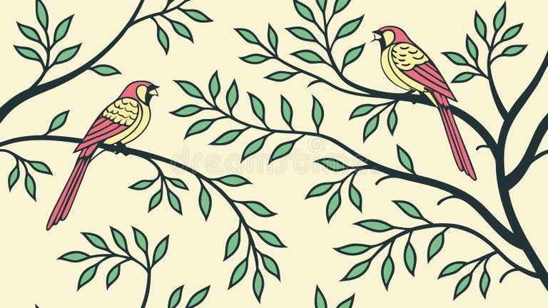 Red Cardinal Birds on Branches Seamless Pattern Vector Graphic. Vector ...