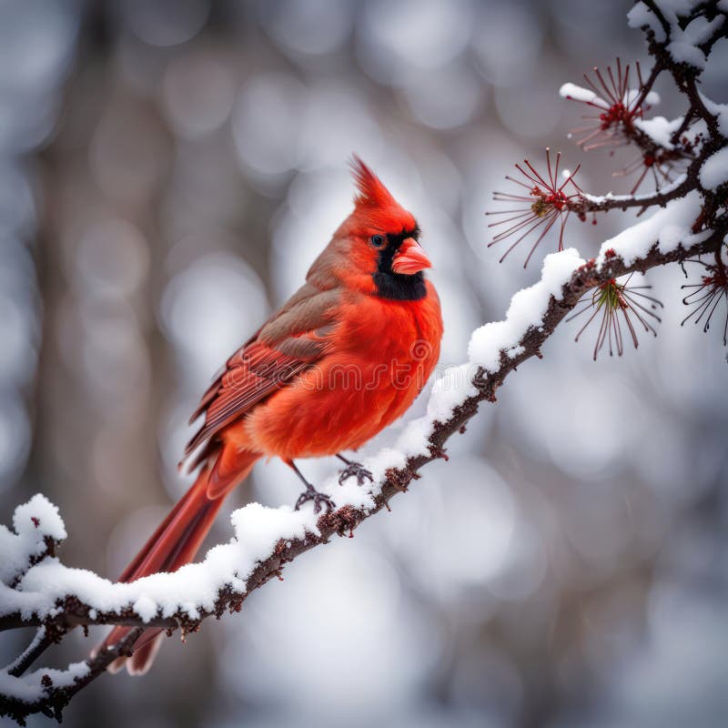 Red Cardinal Perched on a Snowy Branch Stock Illustration ...