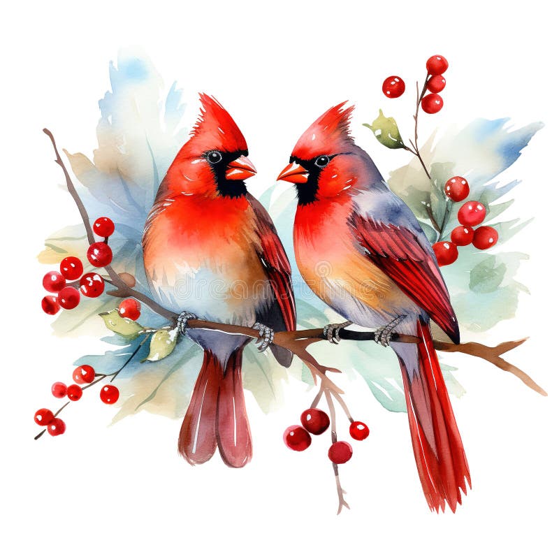 Red Cardinal Sitting on a Branch with Berries Stock Photo ...