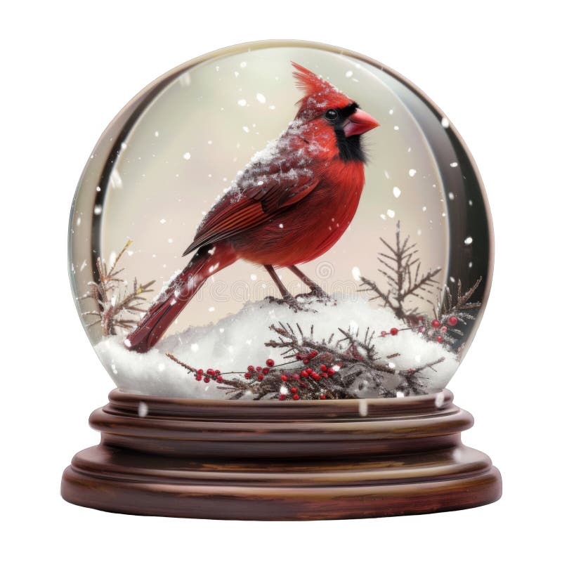 Red Cardinal Snow Globe with Snowy Branches and Berries Stock Image ...