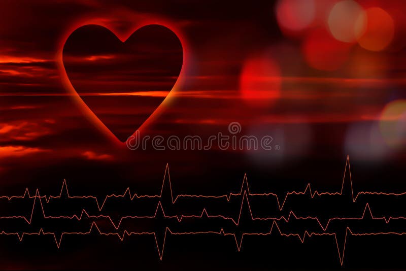 Red Cardiogram Wave Line and Red Heart Shape on Dark Red Background ...
