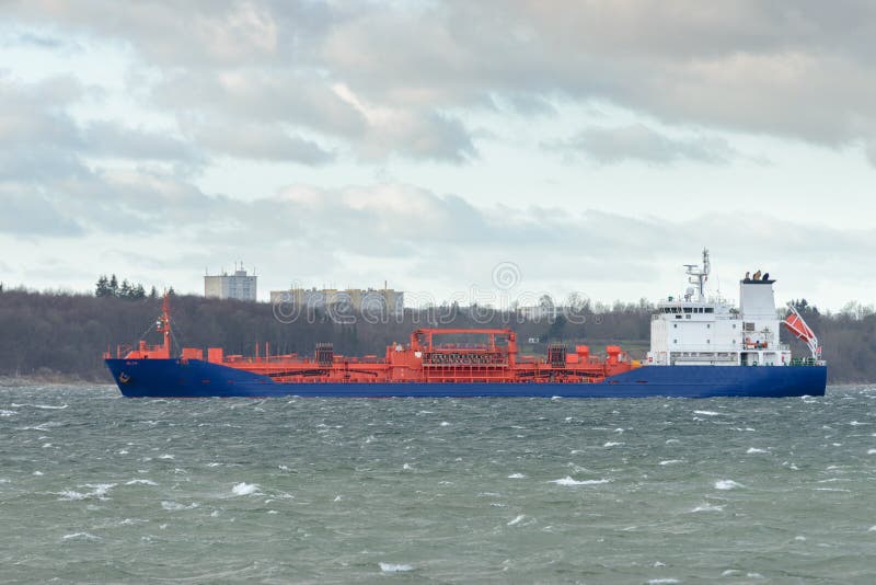 Red cargo barge at sea stock image. Image of mode, bulk - 146403719