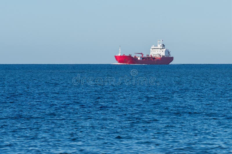 Red cargo barge at sea stock image. Image of mode, bulk - 146403719