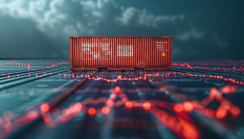 Red Cargo Container on Digital Grid Stock Photo - Image of internet ...