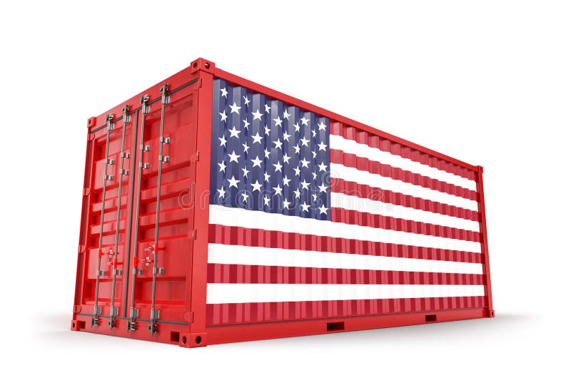 Red Cargo Container Displaying United States Flag, Symbolizing Import ...