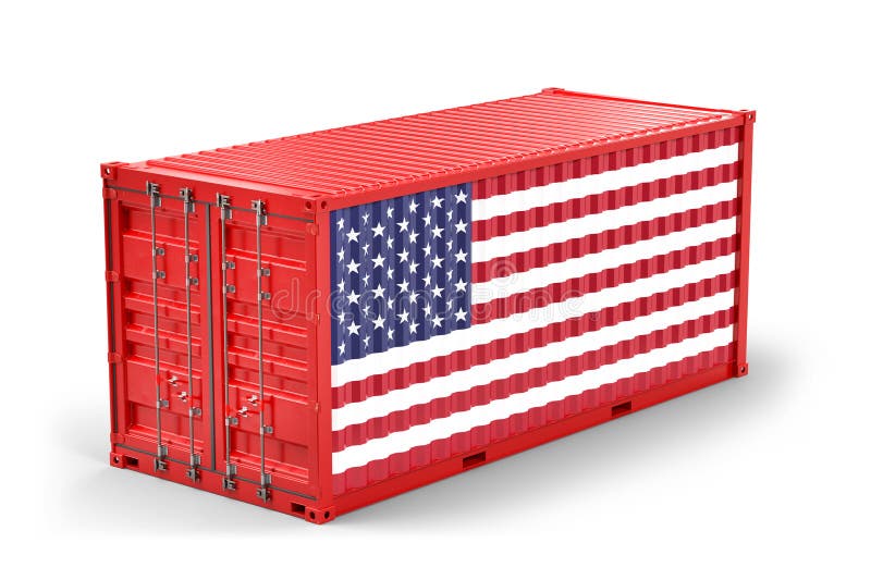 Red Cargo Container Displaying United States Flag Symbolizing Import ...