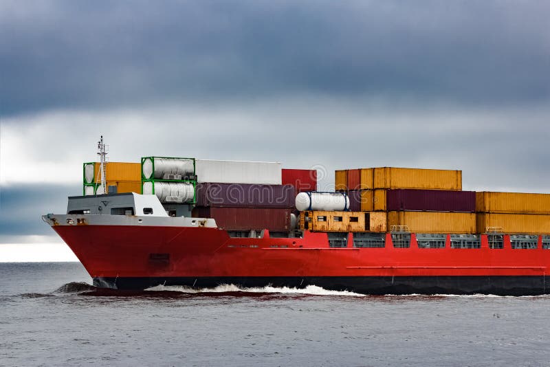 Red cargo container ship stock image. Image of delivering - 88609761