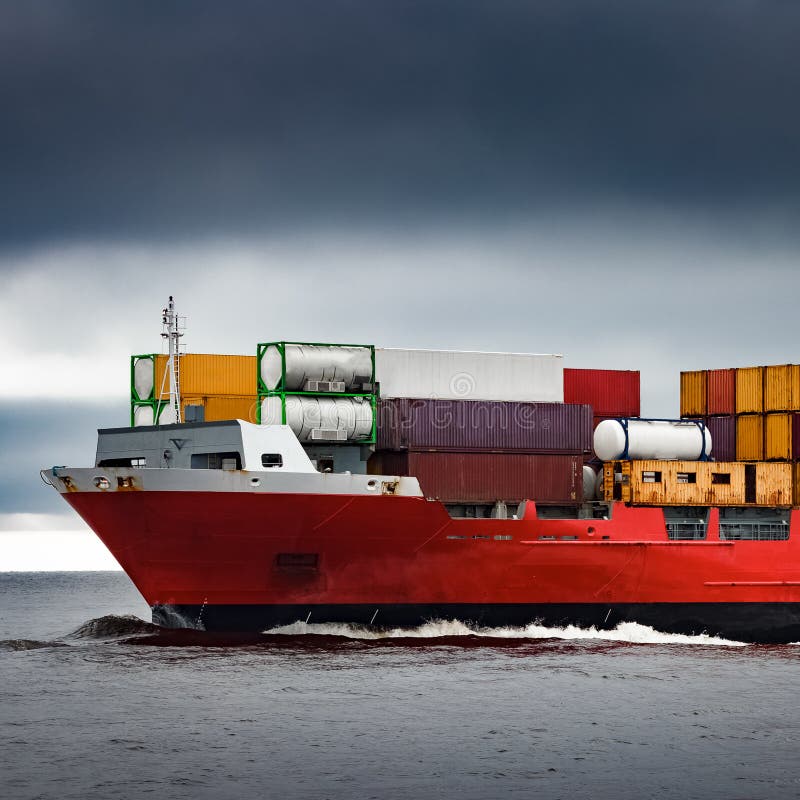 Red Cargo Container Ship`s Bow Stock Photo - Image of cargo, commercial ...