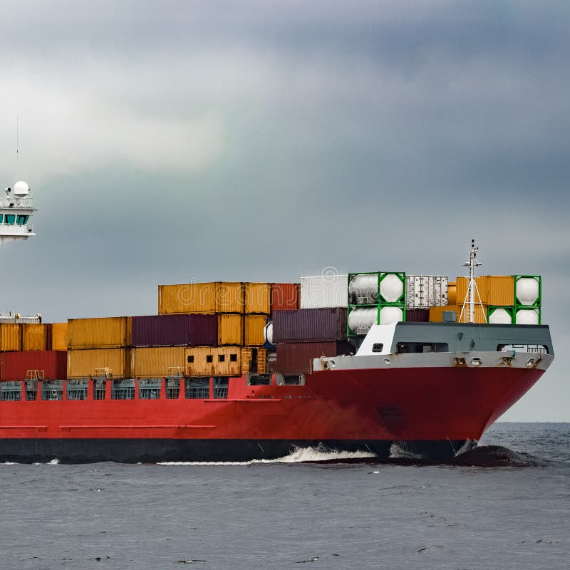 Red cargo container ship stock image. Image of carrying - 88471151
