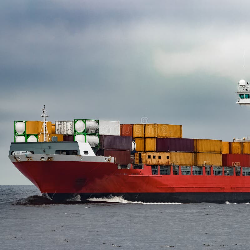 Red cargo container ship stock photo. Image of offshore - 88473088
