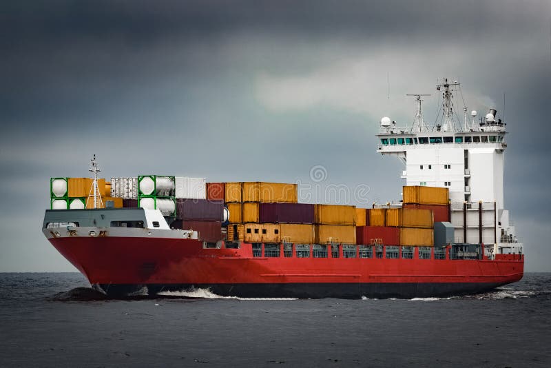 Red cargo container ship stock image. Image of ocean - 88608293